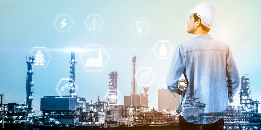 Energy industry and smart factory plant concept in creative graphic ...