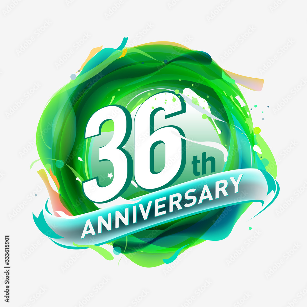 36 years Anniversary logo with colorful abstract background, vector ...
