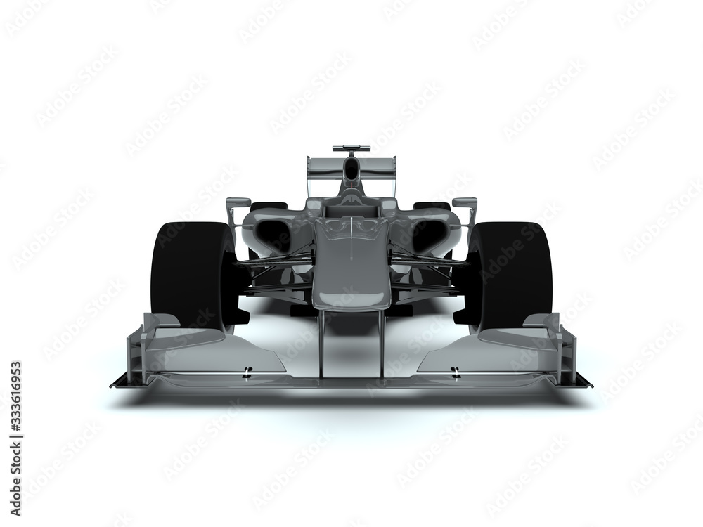 Formula 1 (f1) grey gloss racing car on a white background viewed from ...