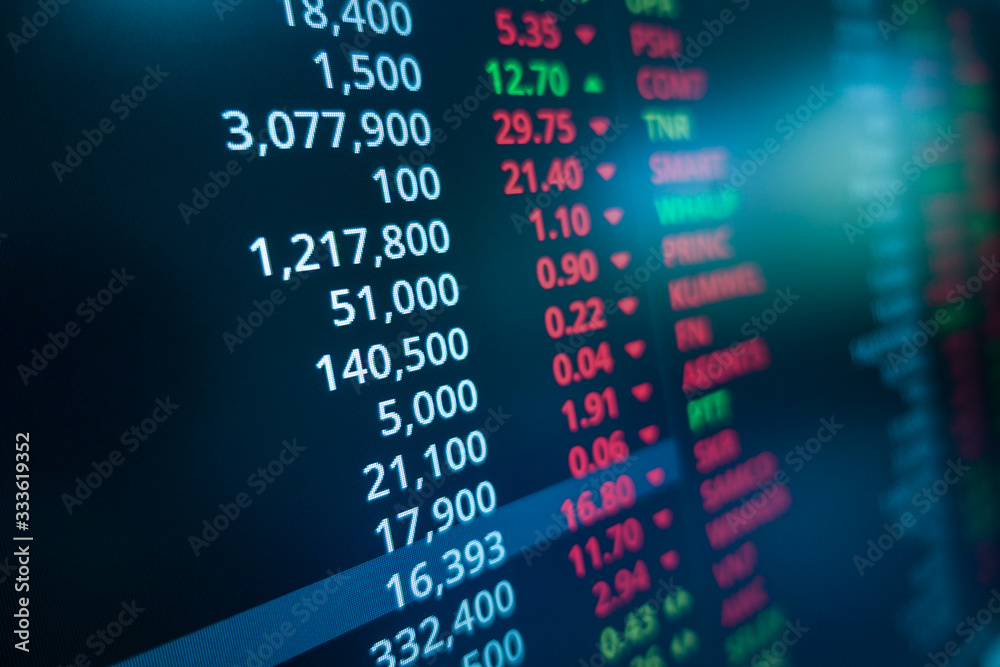 Stock market trading graph and candlestick chart on screen monitor for ...