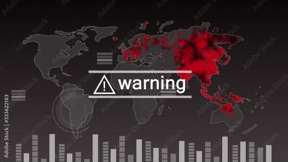 World map crisis virus spread pandemic warning sci-fi HUD UI user ...