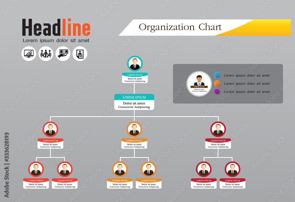 Organization Chart Infographics with People Icon and Abstract Line ...
