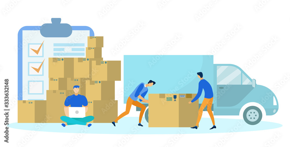 Logistics Concept Flat Cartoon Vector Illustration. Storehouse Workers ...