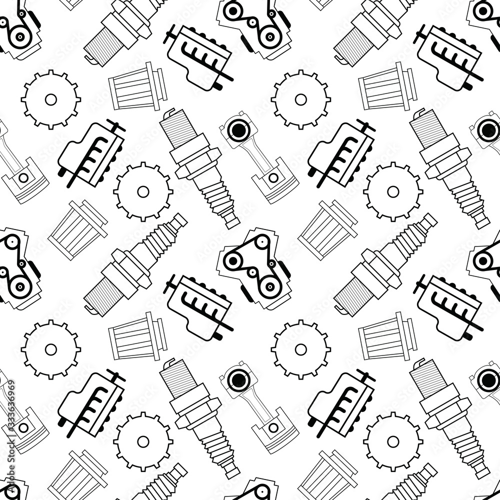 seamless vector graphic pattern of automobile spare parts. line pattern ...