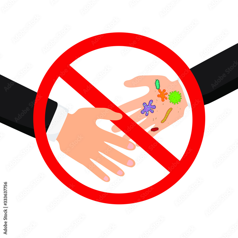 Stop shaking hand. Warning dirty handshake virus spread sign and ...