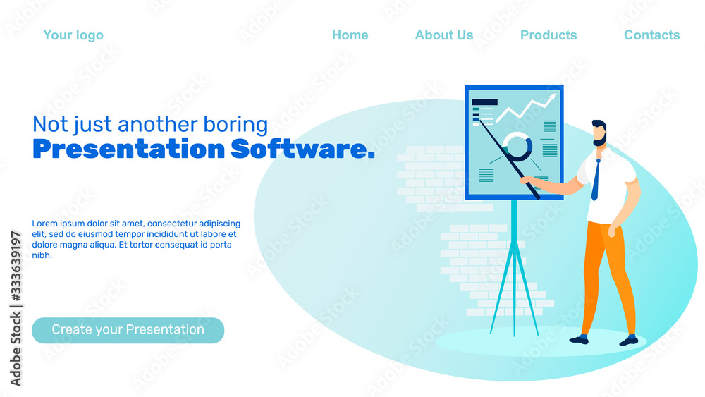 Presentation Software Landing Page Vector Template. Business Report ...