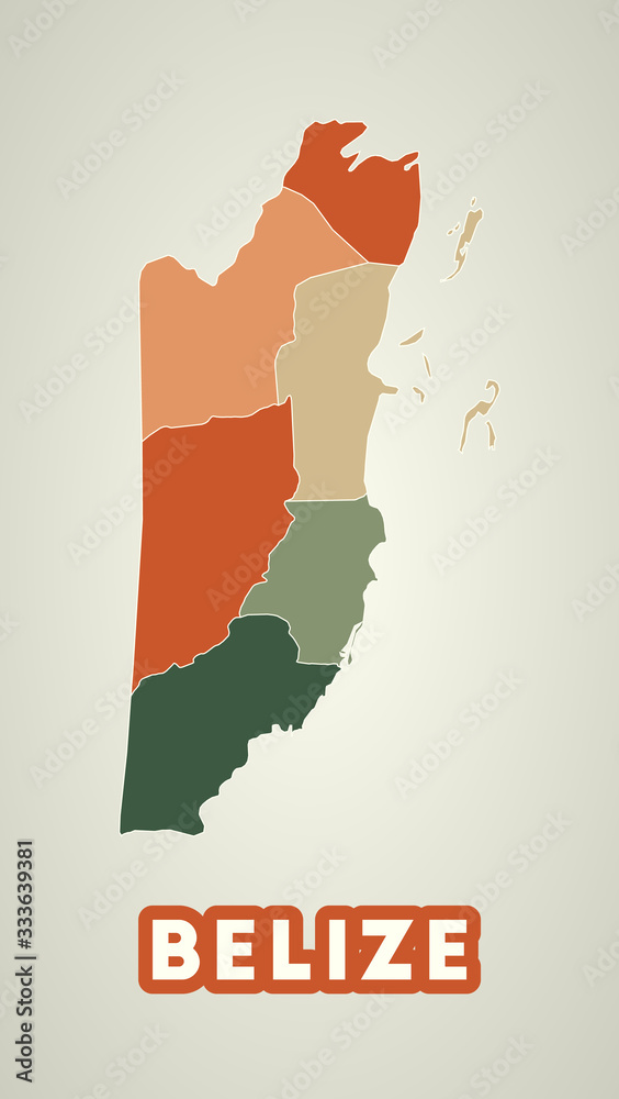 Belize poster in retro style. Map of the country with regions in autumn ...
