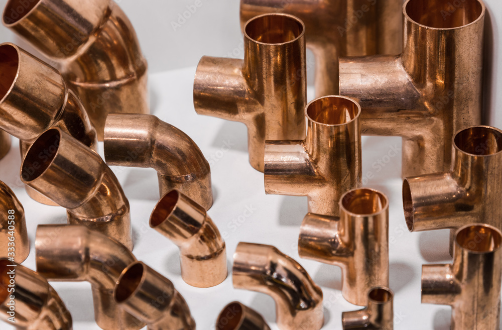 samples of copper tubes and copper parts for connections Stock Photo ...