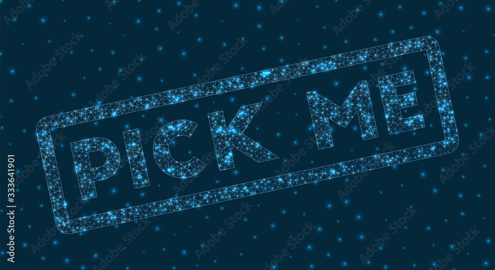 Pick me word in digital style. Glowing geometric pick me badge ...