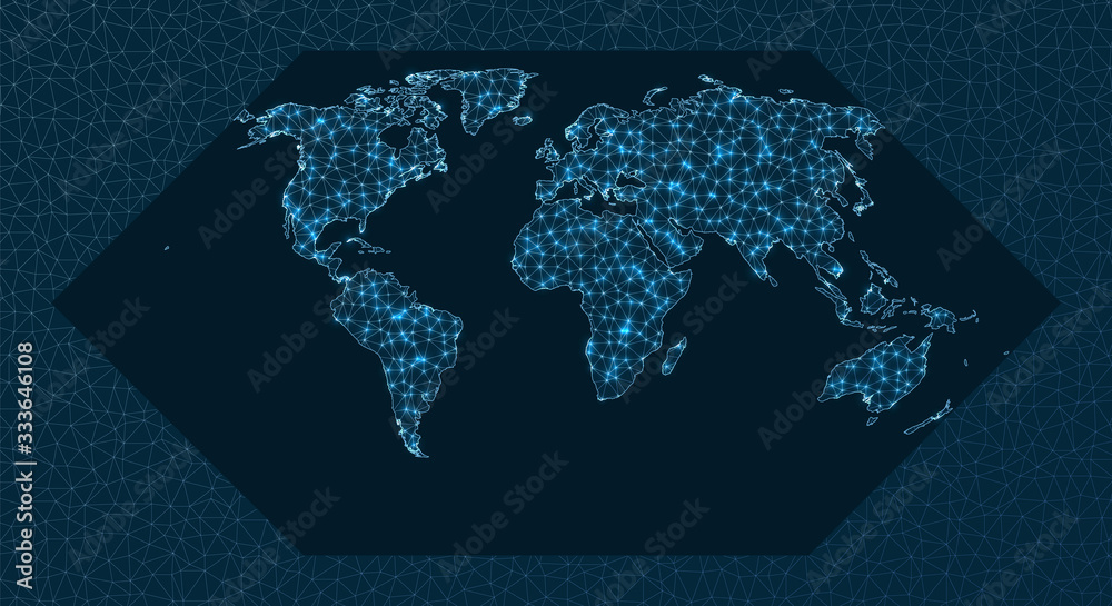 Abstract map of world network. Eckert 1 projection. World Network ...