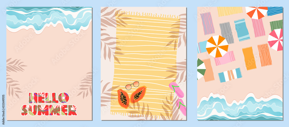 Set of three summer templates. Card, banner design for web and print ...