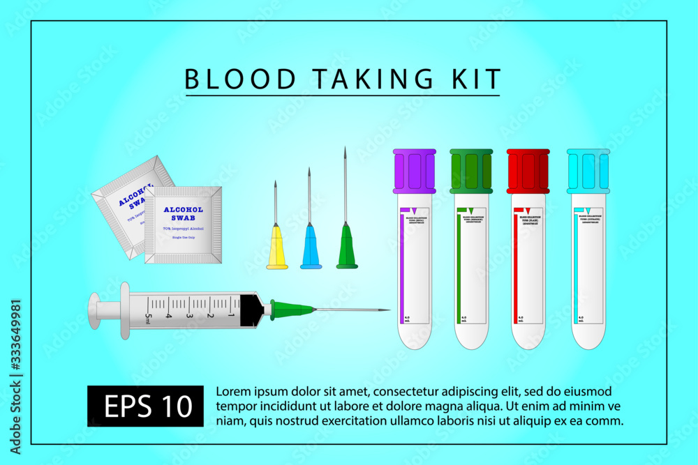 Blood taking kit vector, Syringe, Needle and Blood Collection Tube ...