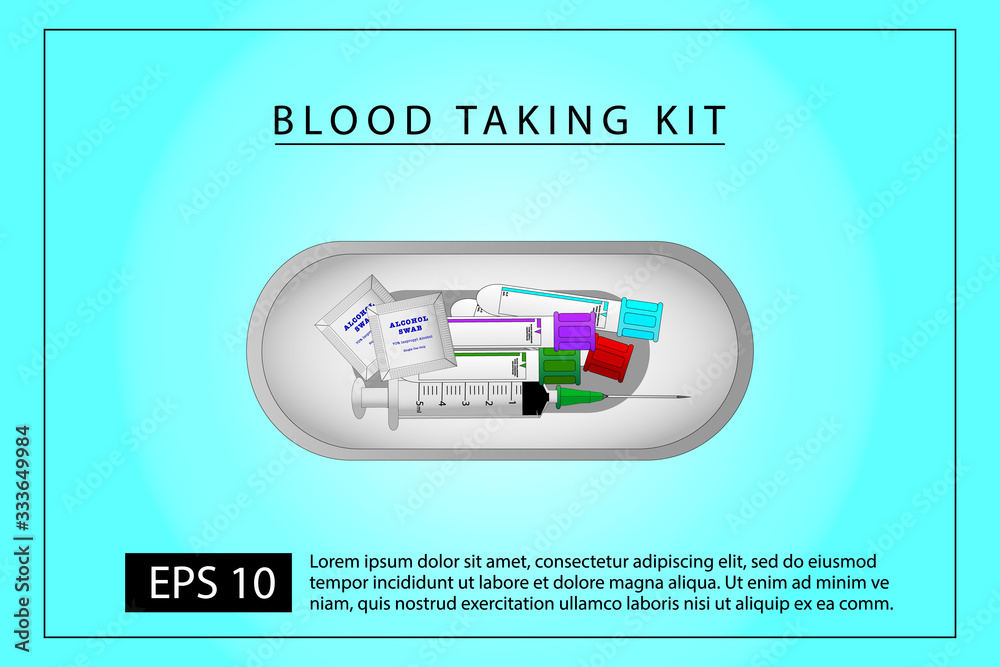 Póster Blood taking kit vector, Syringe, Needle and Blood Collection ...