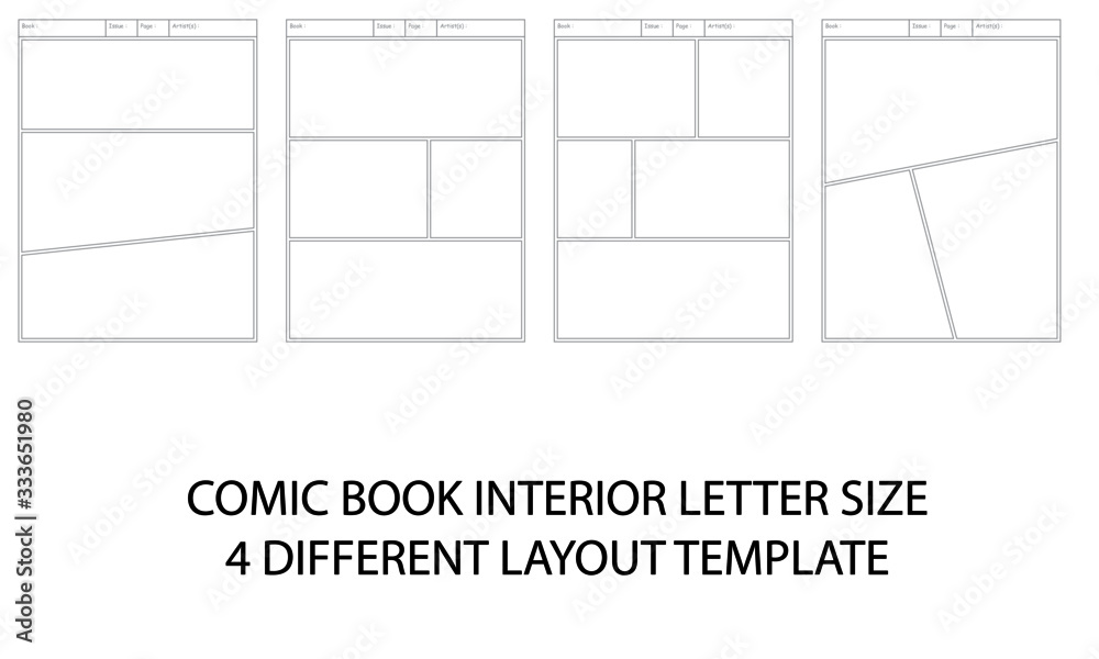 COMIC BOOK INTERIOR LETTER SIZE 4 DIFFERENT LAYOUT TEMPLATE Stock ...