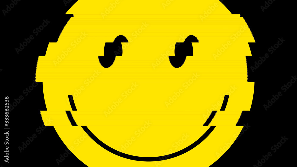 Intentional heavy glitch distortion effect: a drawing of a big yellow ...