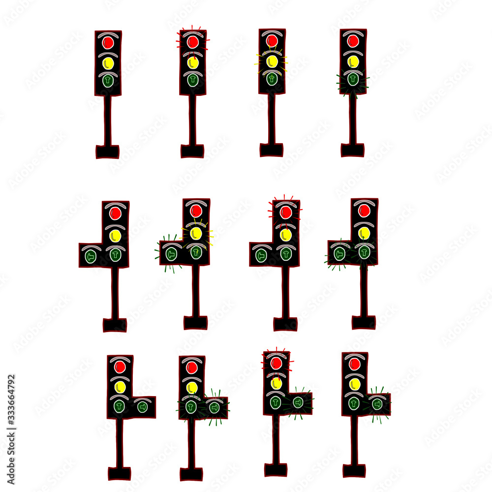 Traffic Light Drawing With signals and mechanisms with different ...