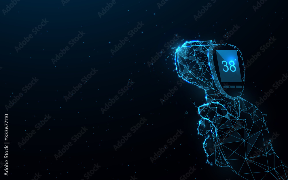 Covid-19 Coronavirus concept. Hand holding thermometer gun. Coronavirus ...
