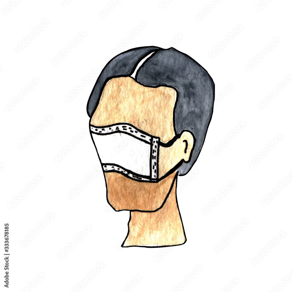 watercolor illustration. hand painted. male deformed face in medical ...