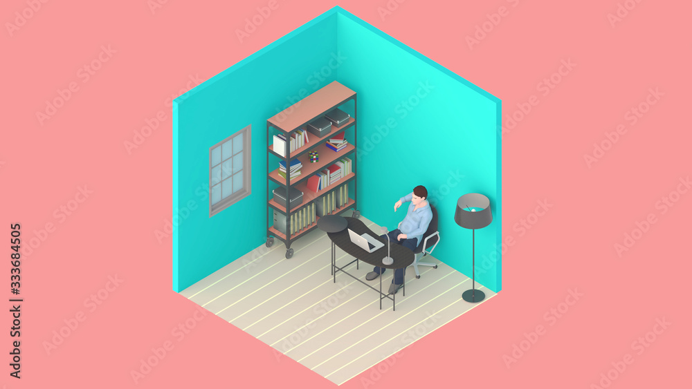 Home office workplace mess concept with laptop mockup and other objects ...