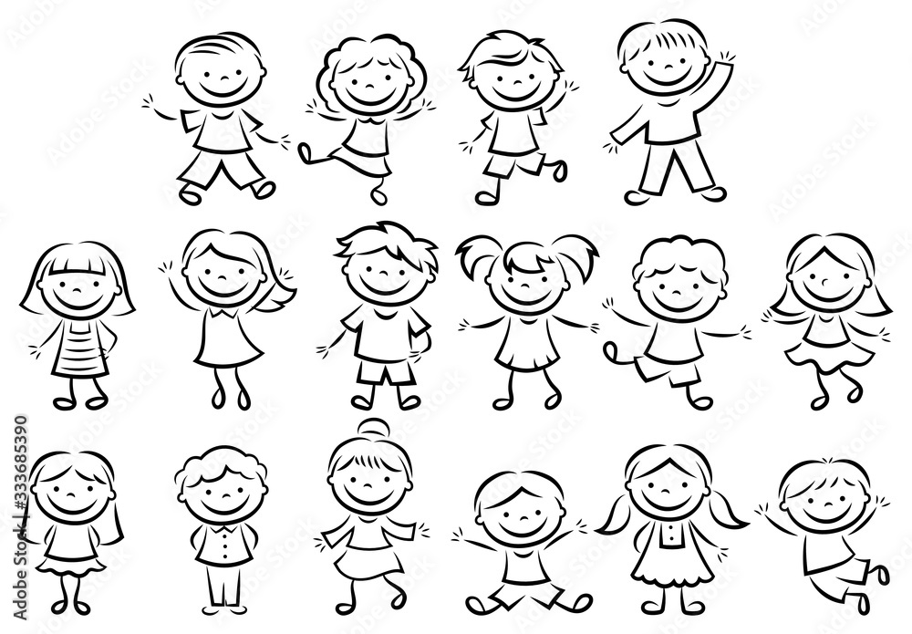 Set of doodle figure children. Collection happy cartoon Illustration ...