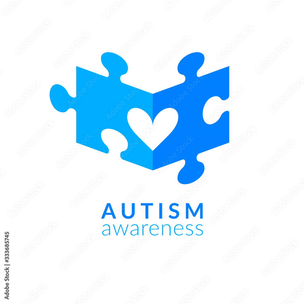 Blue puzzle peace with heart. Autism awareness symbol. World autism ...