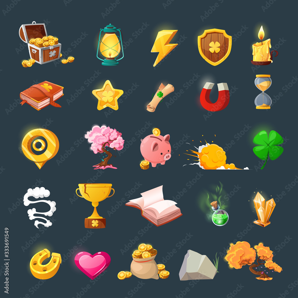Vecteur Stock Set of various items for game user interface design ...