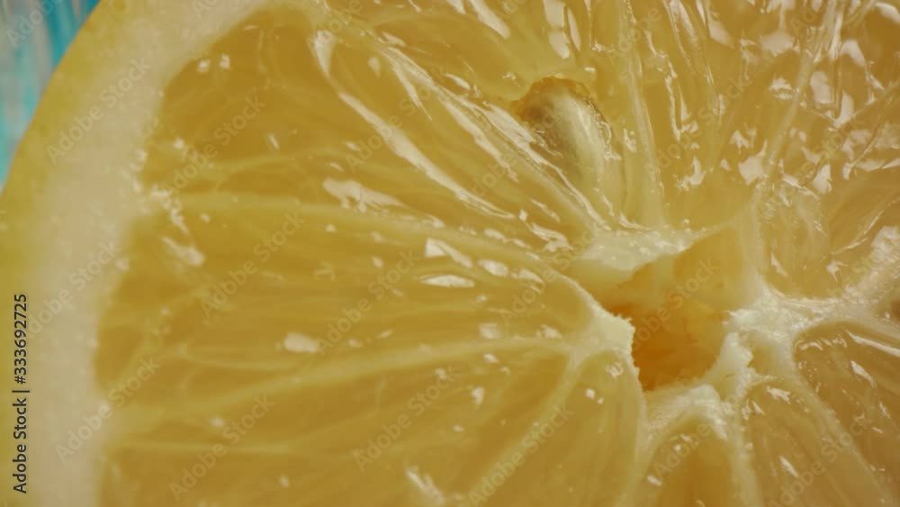 A 4K extreme close up of the interiors of a lemon. Details of a lemon ...