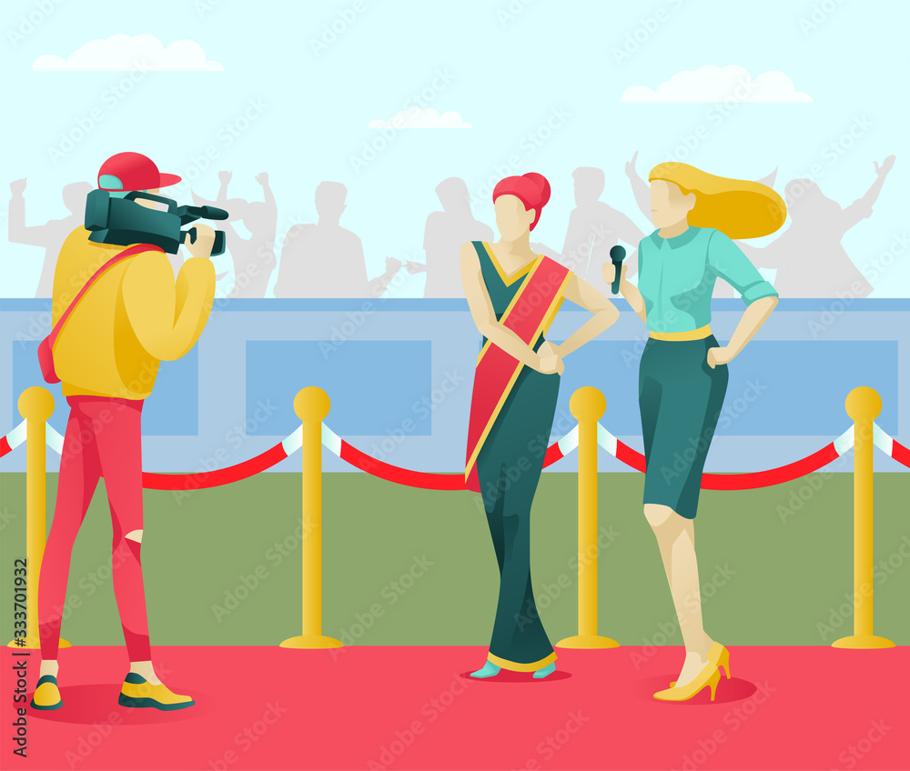 Cartoon Cinema Diva Star Character in Elegant Dress Giving Interview on ...