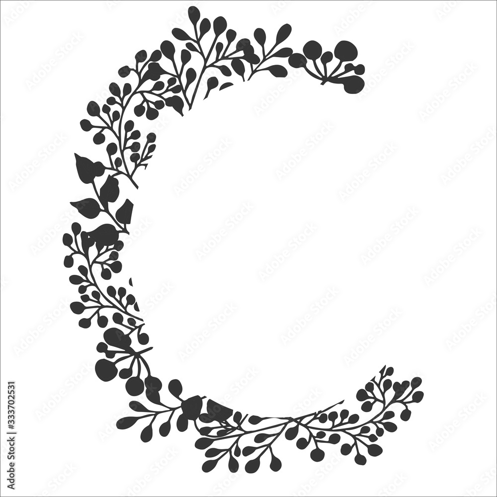 Oval whimsical floral doodle frame in vector design isolated on white ...