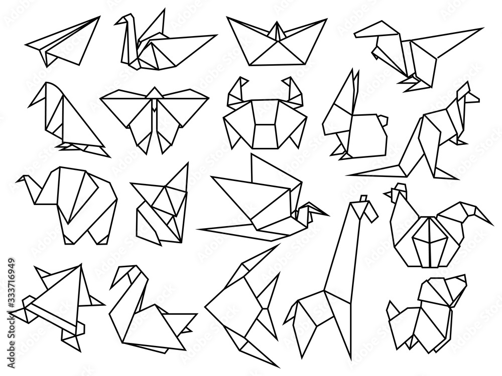 Set of animals in origami style. Collection of animals and insects made ...