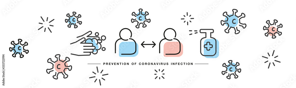 Prevention of Corona virus Covid 19 infection handwritten line design ...