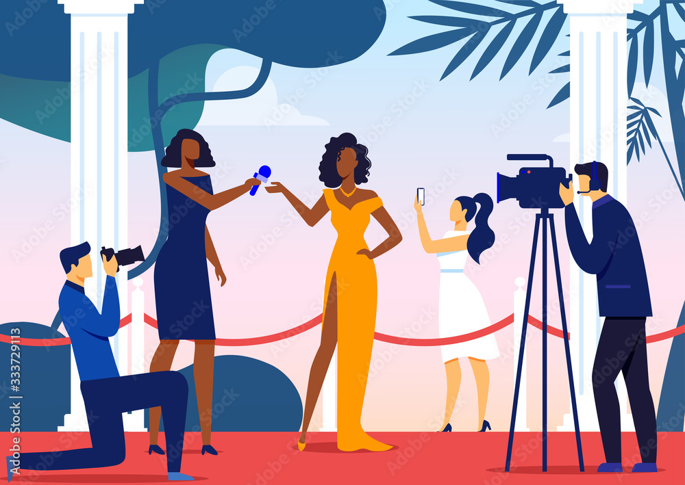 Famous Celebrity Interview Vector Illustration. Young Movie Star ...