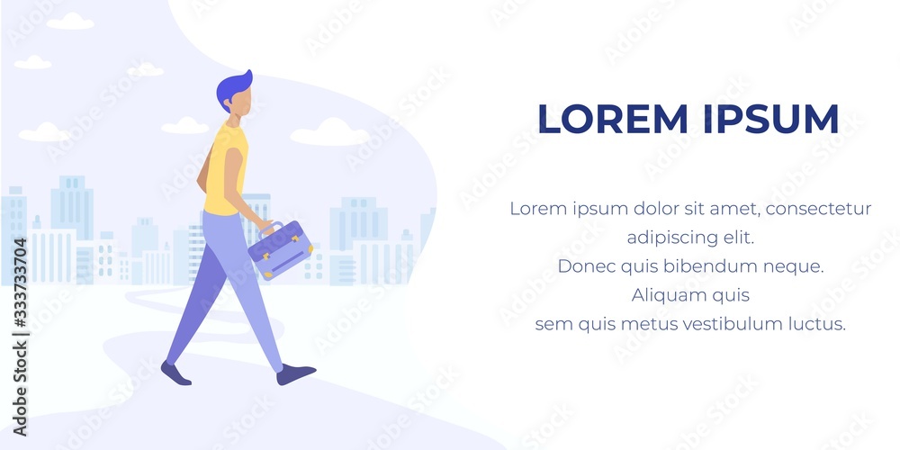 Cartoon Office Worker Walking on Flat City Street. Man with Briefcase ...