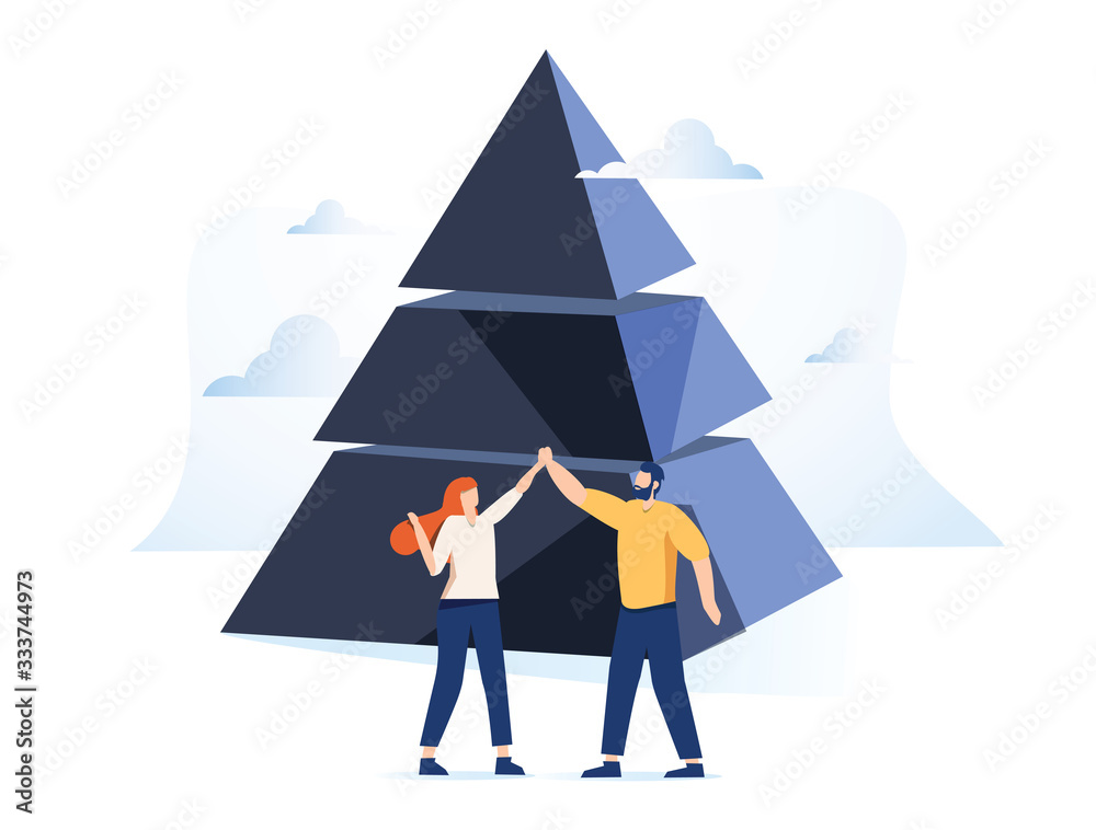 people connect the elements of the pyramid, vector illustration flat ...