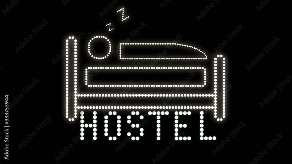 Hostel logo Text sign Looped animation bulbs LED pixels, light flashing ...