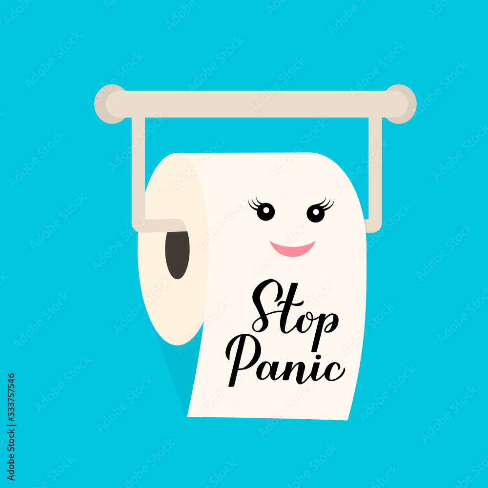 Stop Panic calligraphy hand lettering on cute cartoon toilet paper roll ...