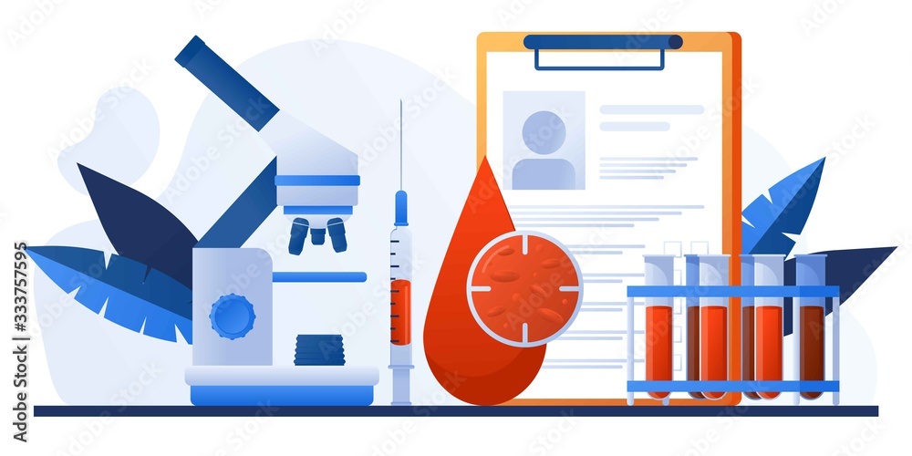 Medical diagnostic concept. Lab research. Patient blood in test tubes ...