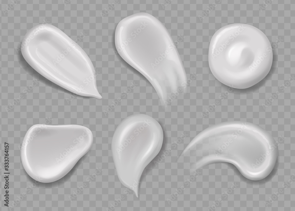 Realistic cosmetic cream smears vector set. White cream drops for ...
