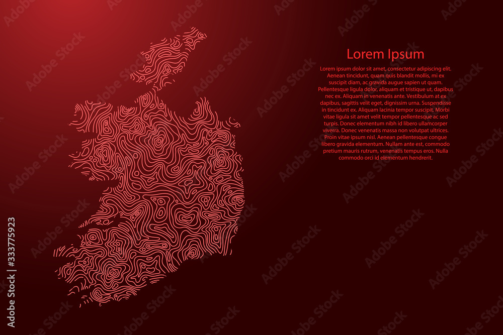 Ireland map from red isolines or level line geographic topographic map ...