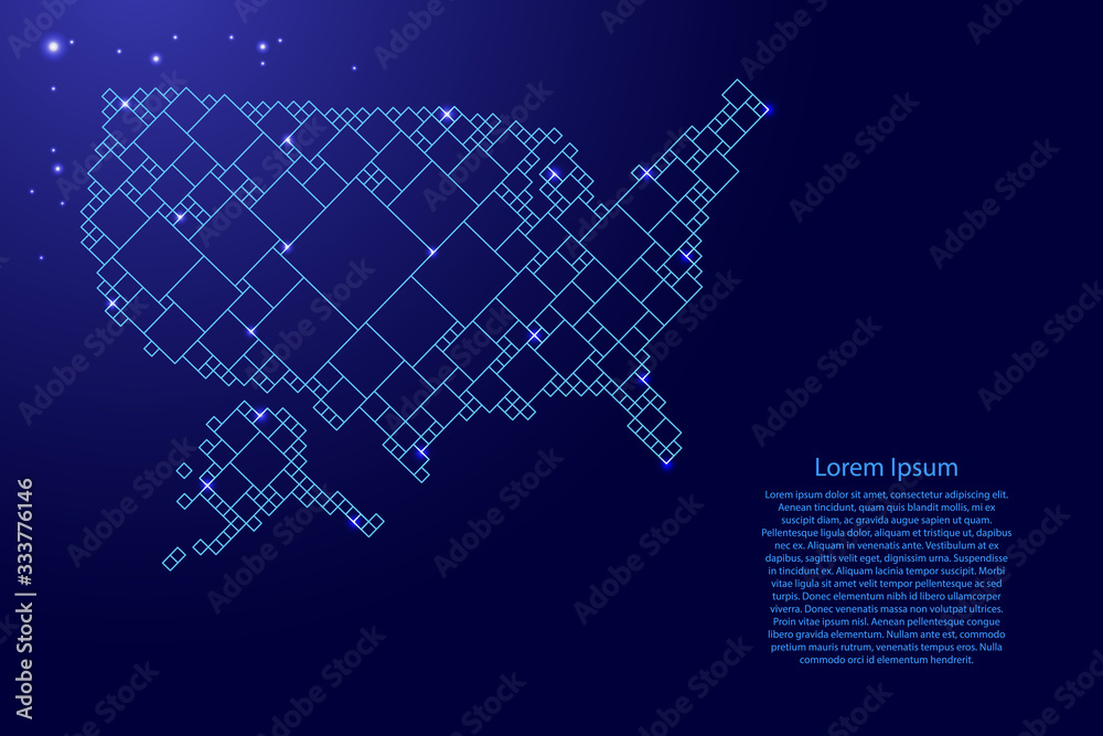 United States of America, USA map from blue pattern from a grid of ...