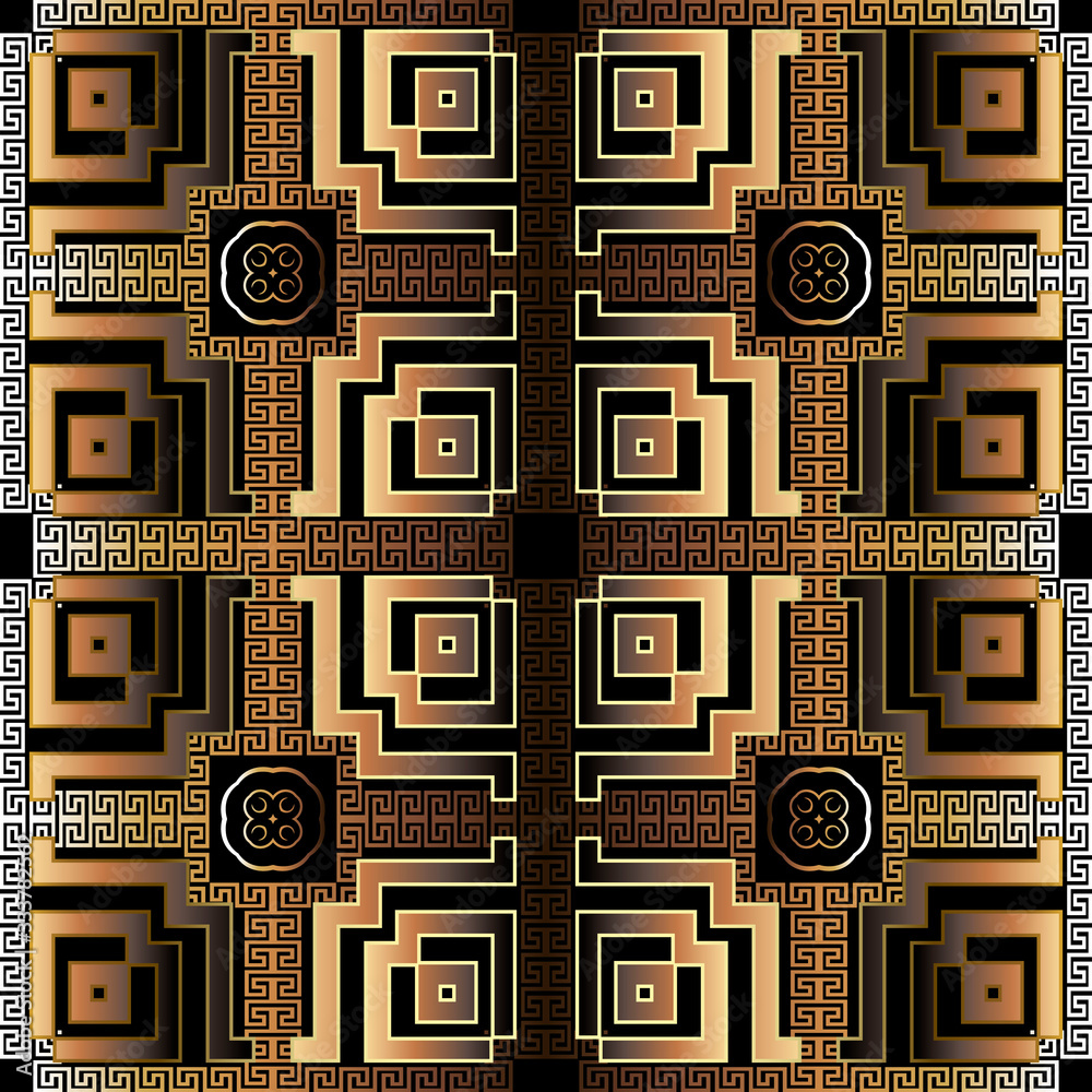 Gold 3d greek vector seamless pattern. Modern geometric background ...