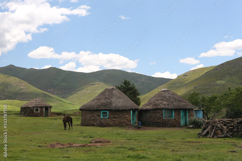 Traditional Basotho African huts in the Kingdom of Lesotho Stock Photo ...