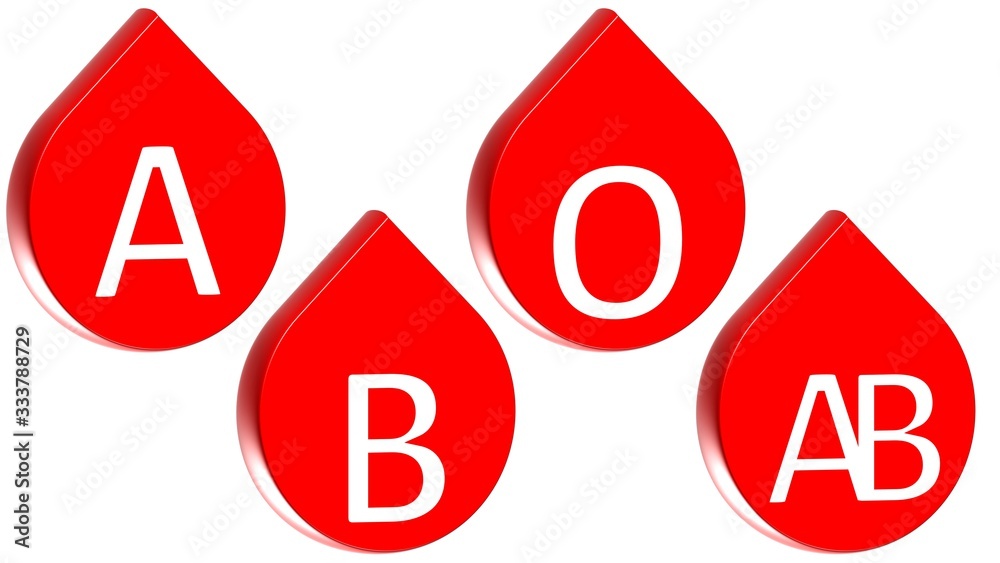3D Blood type(A, B, O, AB) red symbol on the drop shaped button Stock ...