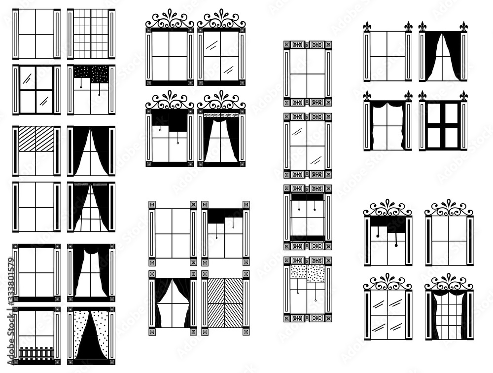 windows collection drawings, different architectural elements set of ...