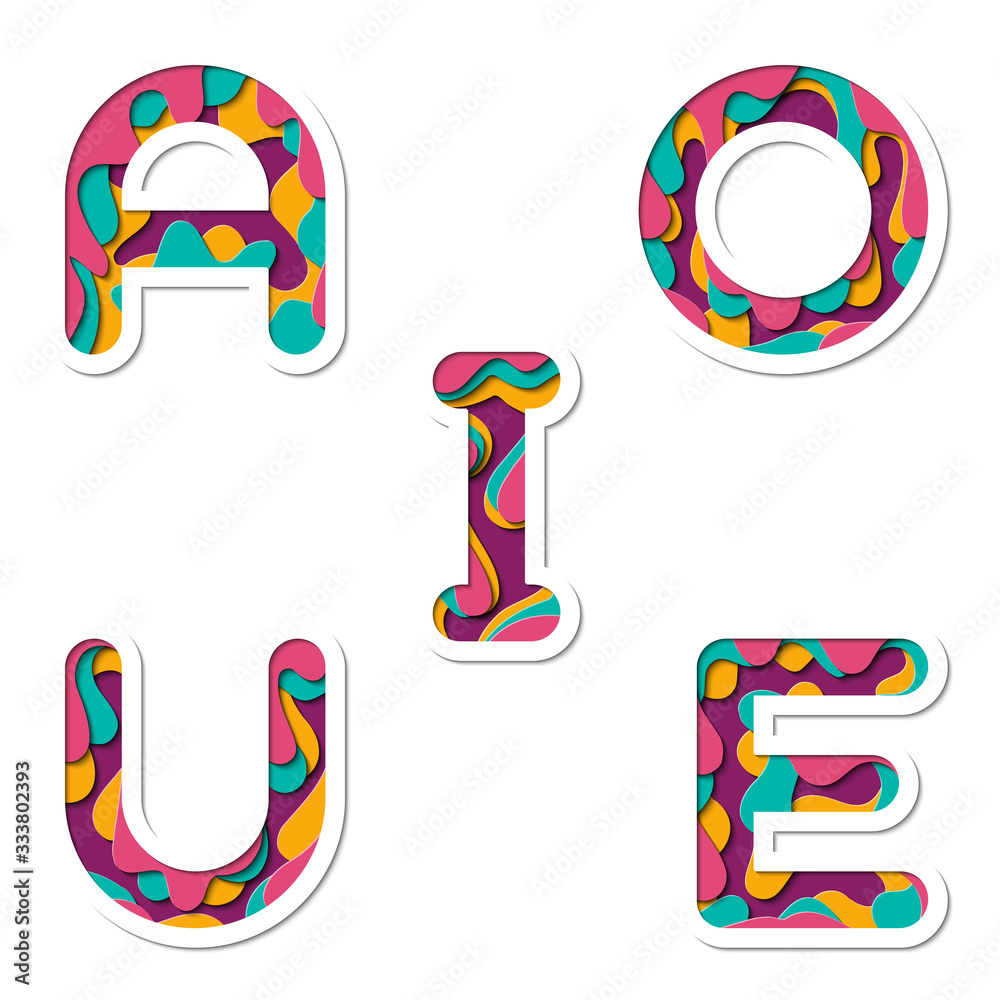 Paper cut vowel set. Realistic 3D multi layers papercut effect isolated ...