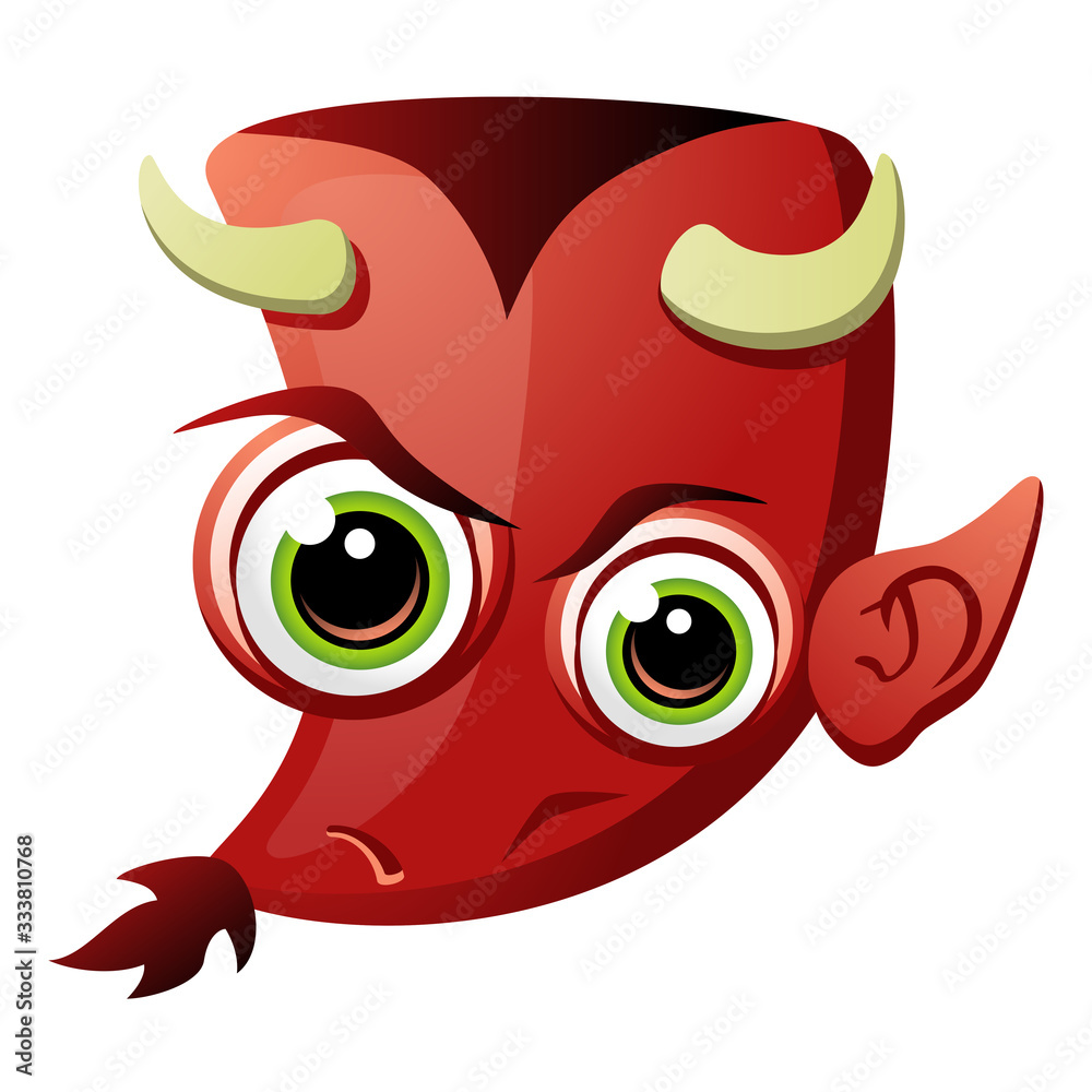 Cartoon red devil head with mean googly eyes, a beard, pointy ears and ...