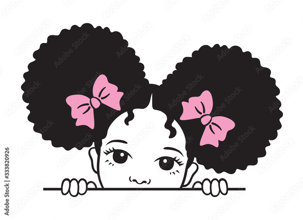Cute Peekaboo Black Girl With Afro Puff Hair Vector Illustration Stock