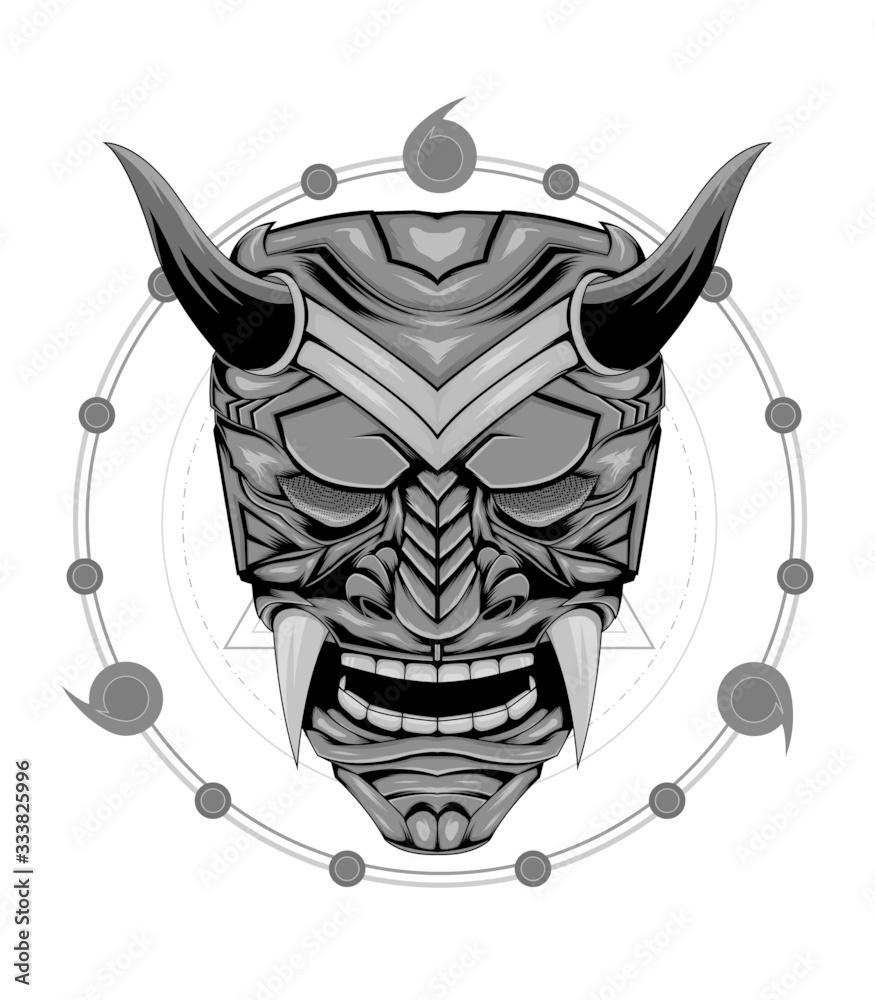 Japanese Demon's mask tattoo design full back body.The Oni mask with ...