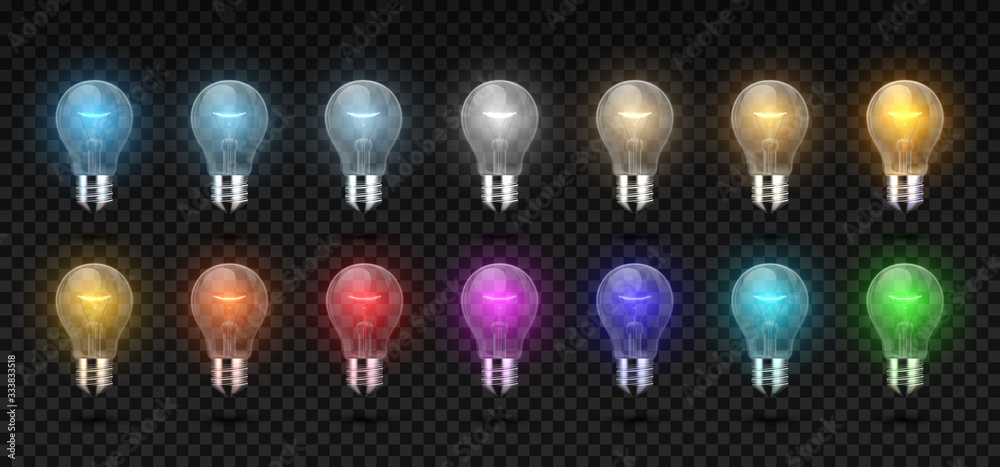 Light bulb. Realistic glowing incandescent and LED lamp from cold to ...