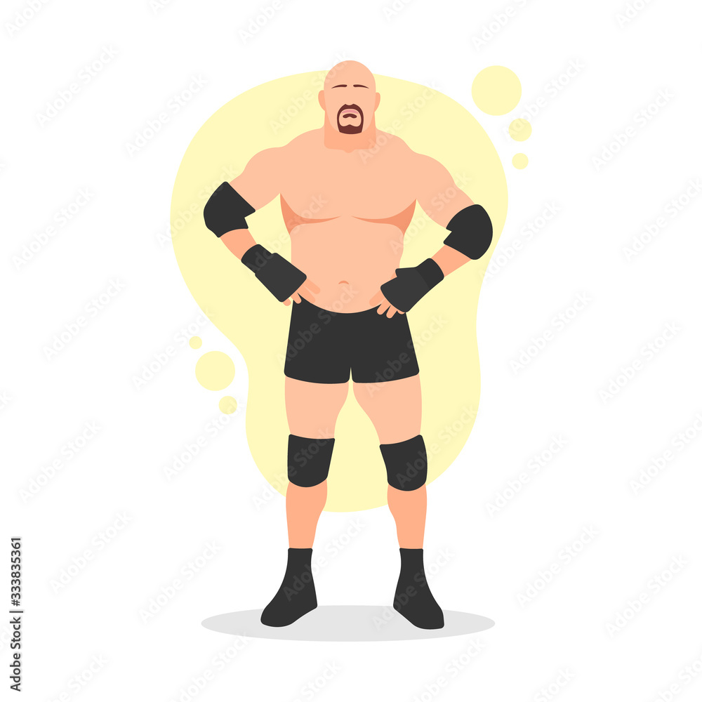Standing big muscular bald male pro wrestler. Professional athlete ...